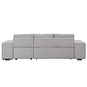 Reversible Sleeper Sectional Sofa with Pull Out Bed, Comfy Button Tufted Convertible Couch with Storage Chaise 2 Stools , 4 Seater L-Shaped Corner Sofabed Furniture Set for Living Room, Small Space