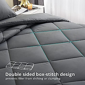 HEVUMYI Queen Comforter Set 8 Pieces, All Season Reversible Bed in a Bag Queen, Ultra Soft Bedding Sets with Comforter, Flat Sheet, Fitted Sheet, Bed Skirt, Pillowcases & Pillow Shams (Dark Gray)