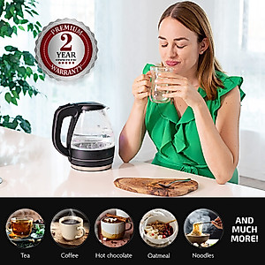 Ovente Glass Electric Kettle, 1.5 Liter BPA Free Borosilicate Glass Fast Boiling Countertop Heater with Automatic Shut Off & Boil Dry Protection, Hot water Boiler for Tea & Coffee, Black KG83B