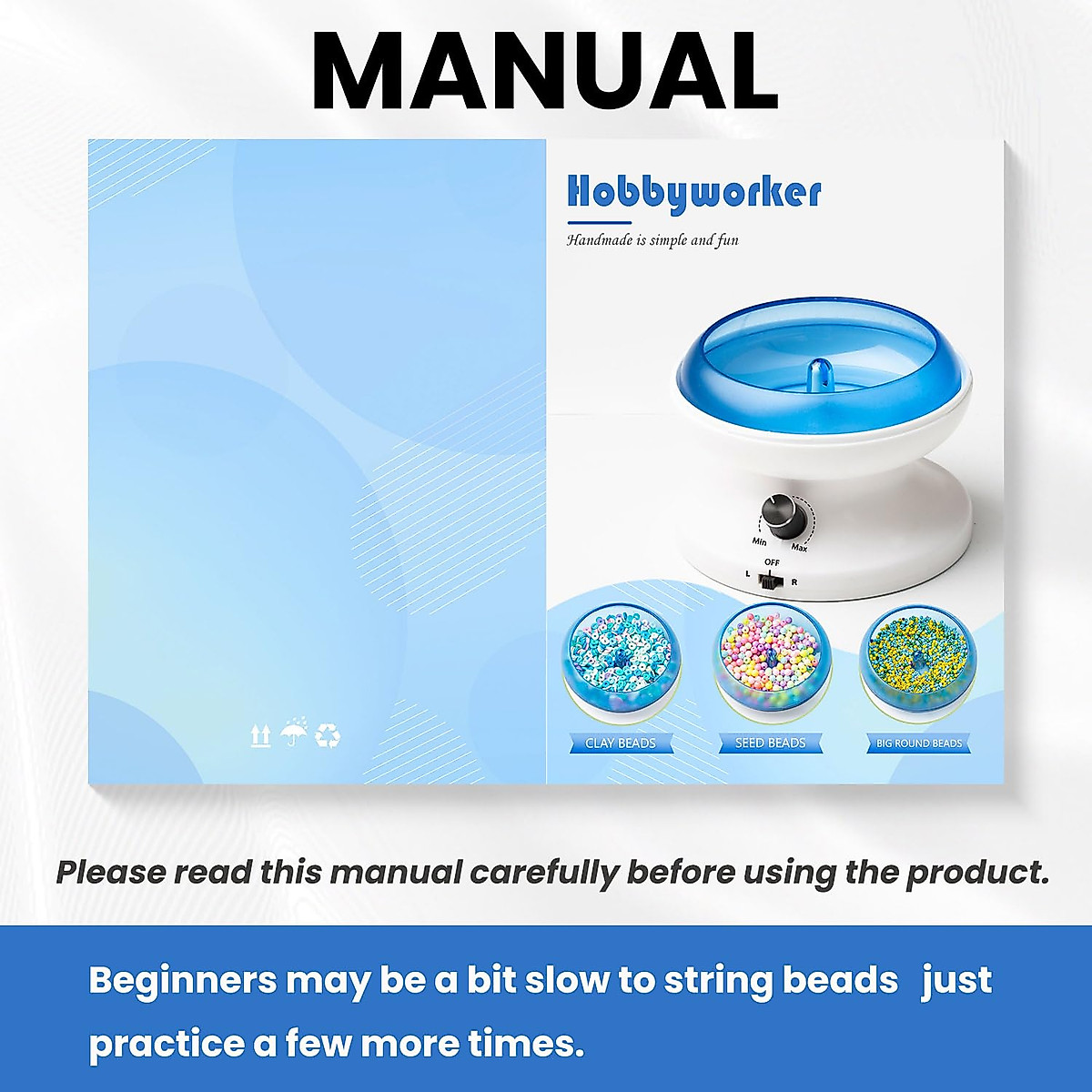 Hobbyworker Electric Clay Bead Spinner Kit with 3pcs Bead Trays 2pcs Bead Spinner Needles, 1000pcs Clay Beads and 1300pcs Seed Beads 8m Elastic Cord for Bracelet Necklace Jewelry Making (Patented)