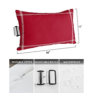 T&H XHome Outdoor Pillow for Chaise Lounge Chair, Solid Color Red Waterproof Headrest Pillow Lumbar Pillows with Insert & Adjustable Elastic Strap for Beach, Poolside, Patio, Office (1 Pack)