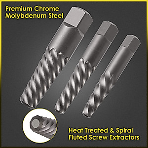 Topec 9 Piece Jumbo Spiral Flute Extractor -Easy Out Bolt Screw Extractor Set Square Shank Reverse Bit Set for Removing Broken Screws, Bolts, and Studs with Reverse Drill Bit Extractor Set