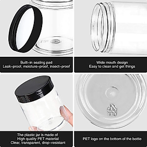 Hajoyful Plastic Jars with Lids 8OZ 36PCS,Small Cosmetic Slime Containers Clear Travel Round Jars Empty Refillable Sample Containers Leak Proof Pot with Black Lids for Lotion, Cream, Cosmetics