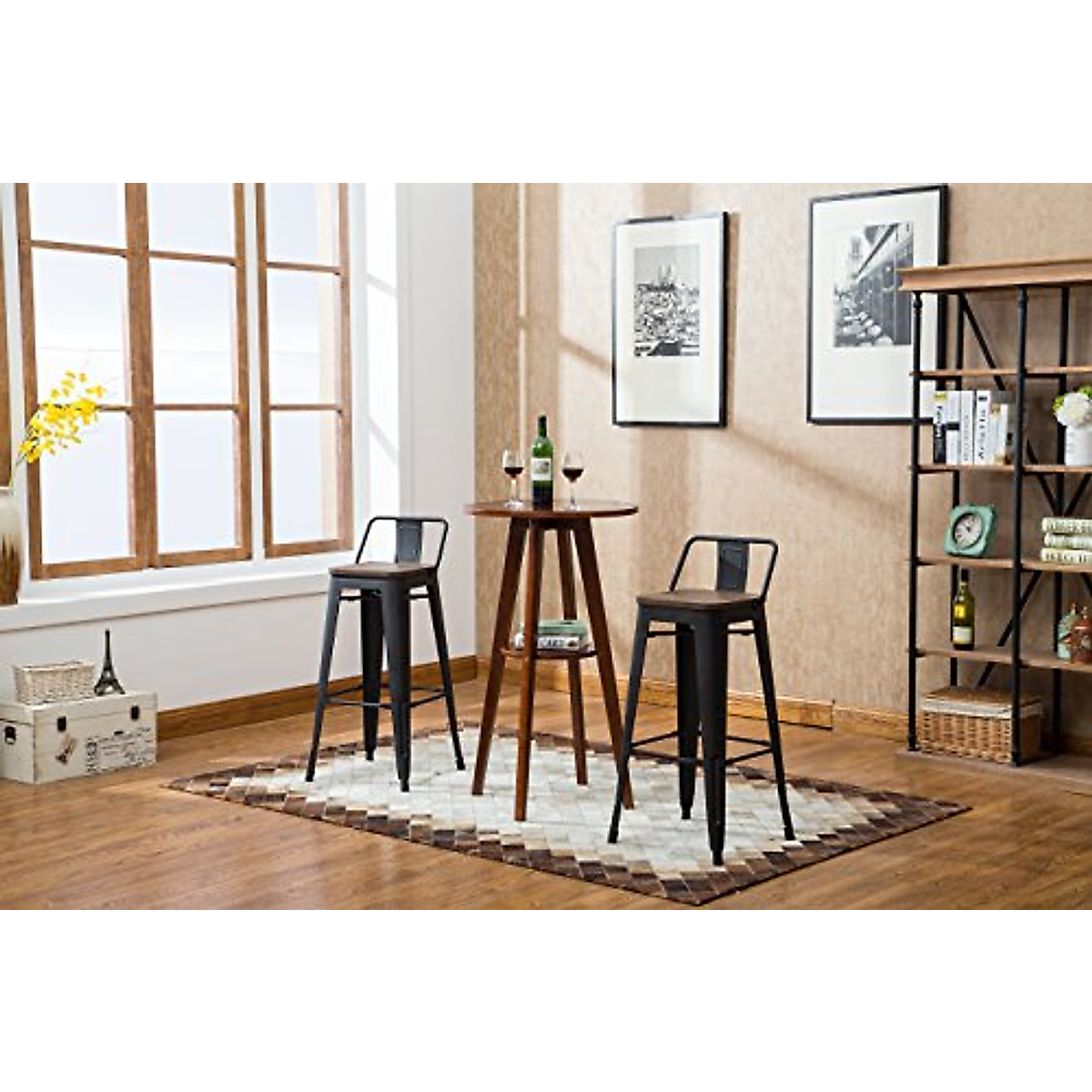 ZHENGHAO 30 Inch Bar Stools Set of 4, Metal Counter Height Stools with Low Back Industrial Stackable Bar Chairs Indoor for Kitchen/Dining/Patio, Matte Black