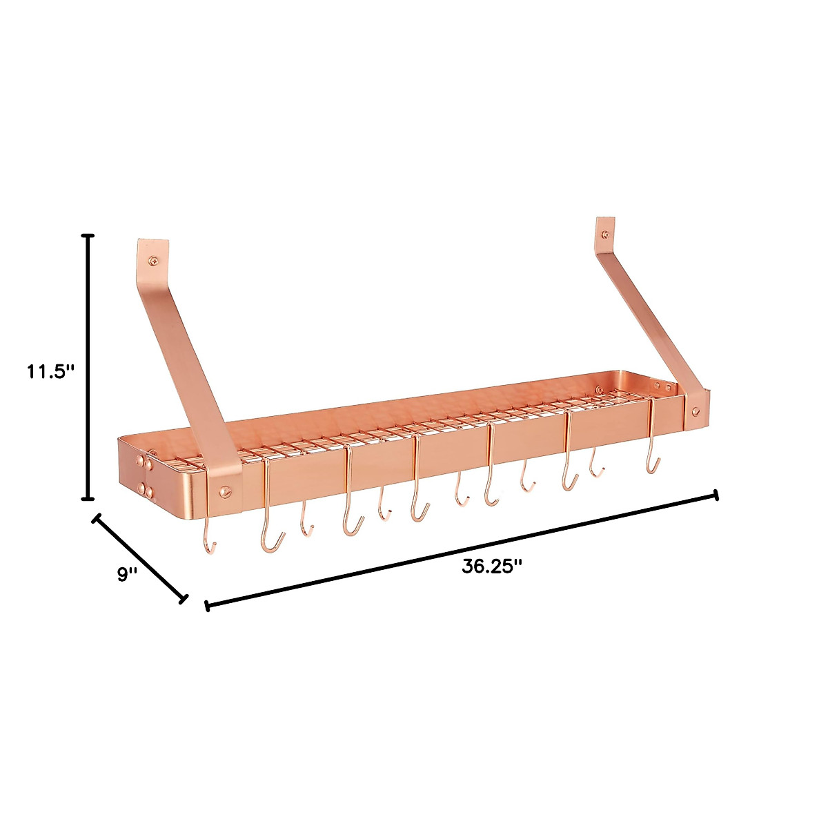 Wall-Mount Bookshelf Pot Rack with Grid & 12 Hooks