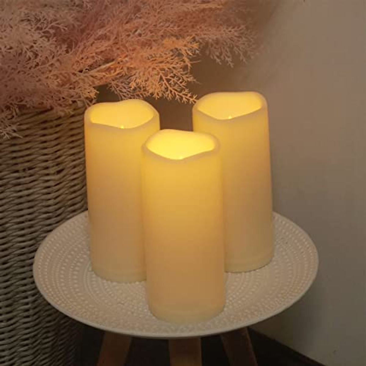 EZiKitchen 3 Pack Outdoor Battery Operated Candles with Timer Waterproof Led Flickering Candles Flameless Pillar Lights for Party/Lantern/Patio/Wedding/Garden,Cream White,3x7 Inch