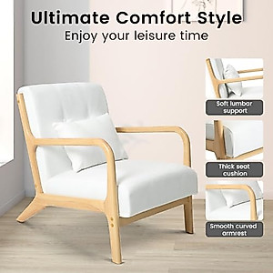 Unovivy Mid-Century Modern Accent, Upholstered Lounge Armchair with Wood Frame Thick Padded Backrest & Seat Cushion, Single Sofa Chair for Living, Bedroom, Reading Room, ‎30" Depth, Beige