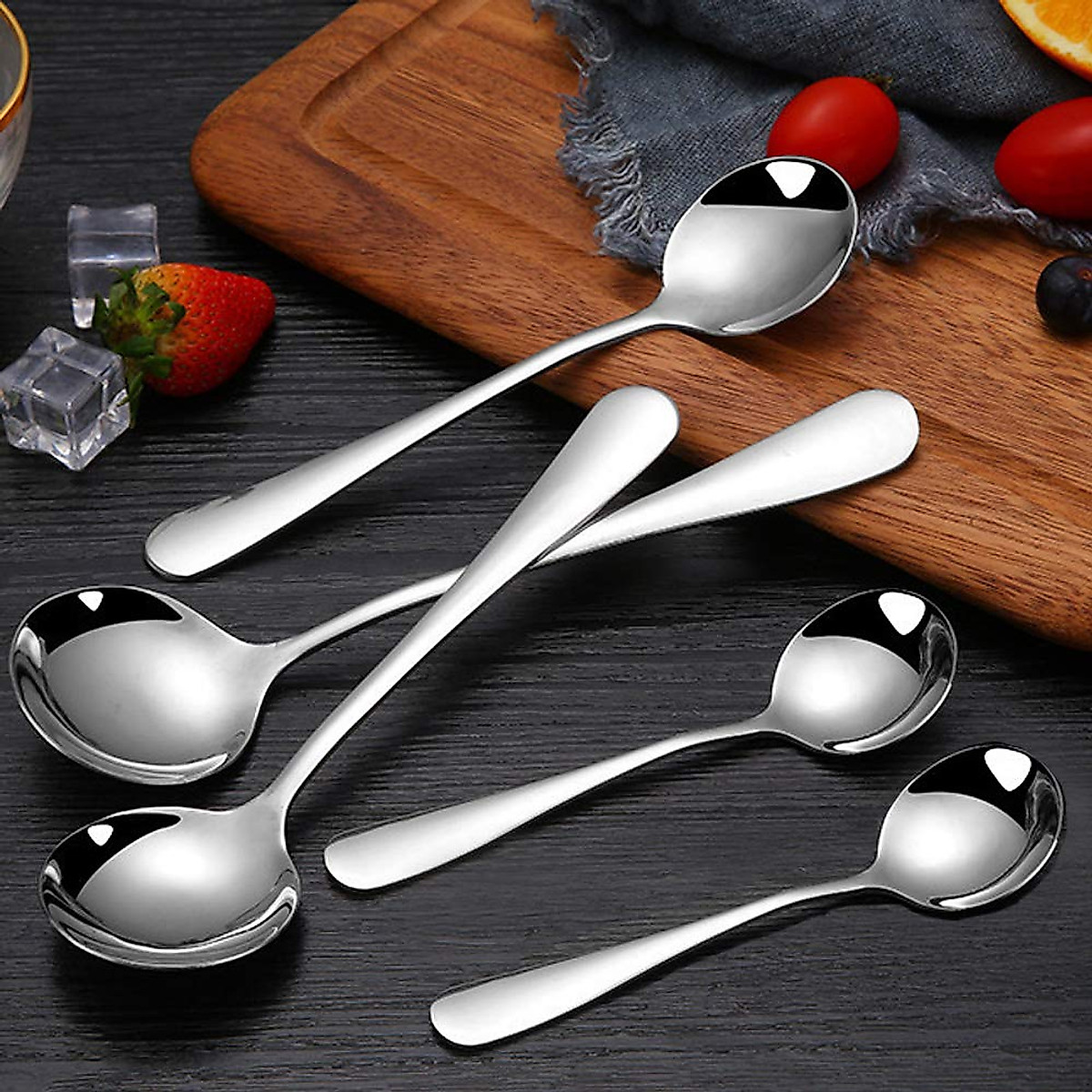 Set of 9, Stainless Steel Round Soup Spoons, SourceTon 3 Sizes of Soup Spoons, Use for Home, Kitchen or Restaurant- 7.5 Inch, 6.6 Inch, 6.3 Inch