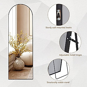 NUTTUTO 64"×21" Arched Floor Full Length Mirror with Black Aluminum Alloy Frame, Full Length Body Mirror Free-Standing or Leaning Against Wall for Bedroom Living Room
