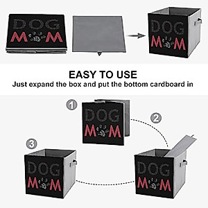 Dog Mom Foldable Storage Bins Printd Fabric Cube Baskets Boxes with Handles for Clothes Toys, 11x11x11