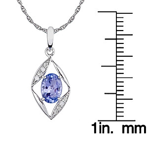 10k White Gold Genuine Oval Tanzanite and Diamond Pendant Necklace