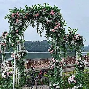 NINAT 4 Pcs 30 FT Artificial Flowers Fake Rose Vine Flower Garland Plants Hanging Rose Ivy for Wedding Arch Home Party Garden Craft Art Background Decor Champagne