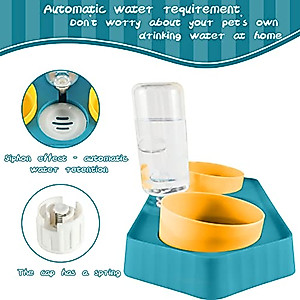 Dog Bowls 3 in 1, Cat Bowls for Food with Gravity Water Bottle, Dog Water Bowl Dispenser No-Spill, Automatic Cat Feeders Detachable for Dogs Cats Pets (Blue)