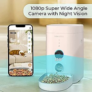 DOGNESS Automatic WiFi Dog/Cat Smart Camera Feeder - 6.5Lbs Large Capacity App Control Food Dispenser with WiFi, Portion Control, Voice Recording, Camera, Timer Programmable (4L Pink)