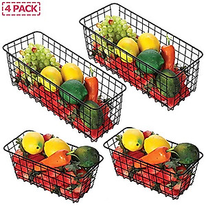XINFULL 4 Pack Wire Storage Baskets Household Metal Wall-Mounted Containers Organizer Bins for Kitchen Bathroom Freezer Pantry Closet Laundry Room Cabinets Garage Shelf, 2 Large 2 Medium