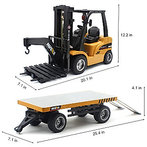Mostop Remote Control Forklift 1/10 Scale RC Forklift with Metal Carrier Slab, 2.4Ghz RC Construction Engineering Forklift Toy Warehouse Truck Vehicle 10 Channel Toy Forklift with 2 Pallets & Lights
