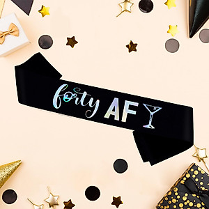 Forty AF Sash,Cheer to 40 Years Party Decor,40th Birthday Sash,RIP to My 30s Party Decorations,Black with Laser Print