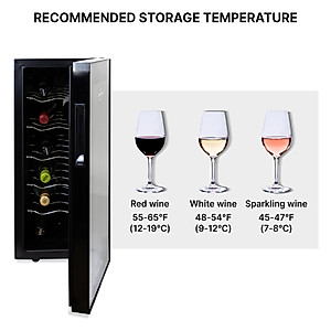 Koolatron 12 Bottle Wine Cooler, Black, Thermoelectric Wine Fridge, 1 cu. ft. (28L), Freestanding Wine Cellar, Red, White and Sparkling Wine Storage for Small Kitchen, Apartment, Condo, RV