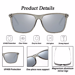 Men's and women's fashion square frame aluminum magnesium leg polarized sunglasses UV400 protection (L-A387 black+blue+pink)