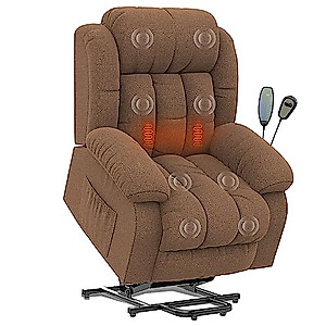 YONISEE Power Lift Chairs Recliner for Elderly with Massage and Heat - Heavy Duty Extra High Backrest Reclining Chair for Tall, Overstuffed Fabric Cozy Sofa with 2 Side Pocket, Dark Brown