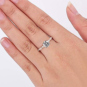 LadayPoa 6.5mm Round Cubic Zirconia Engagement Ring Wedding Ring 14k Rose Gold/Silver Plated Milgrain Band Ring for Women(Rose Gold,7)