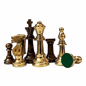 StonKraft Collectible Green Marble Chess Board Set + Brass Crafted Pieces Pawns - Decorative Stone Chess - Home Décor - 20" Inches