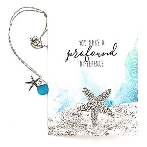 Smiling Wisdom - The Starfish Story - You Make a Profound Difference Greeting Card and Necklace Gift Set - Women (Handmade Coil, Sea Glass)