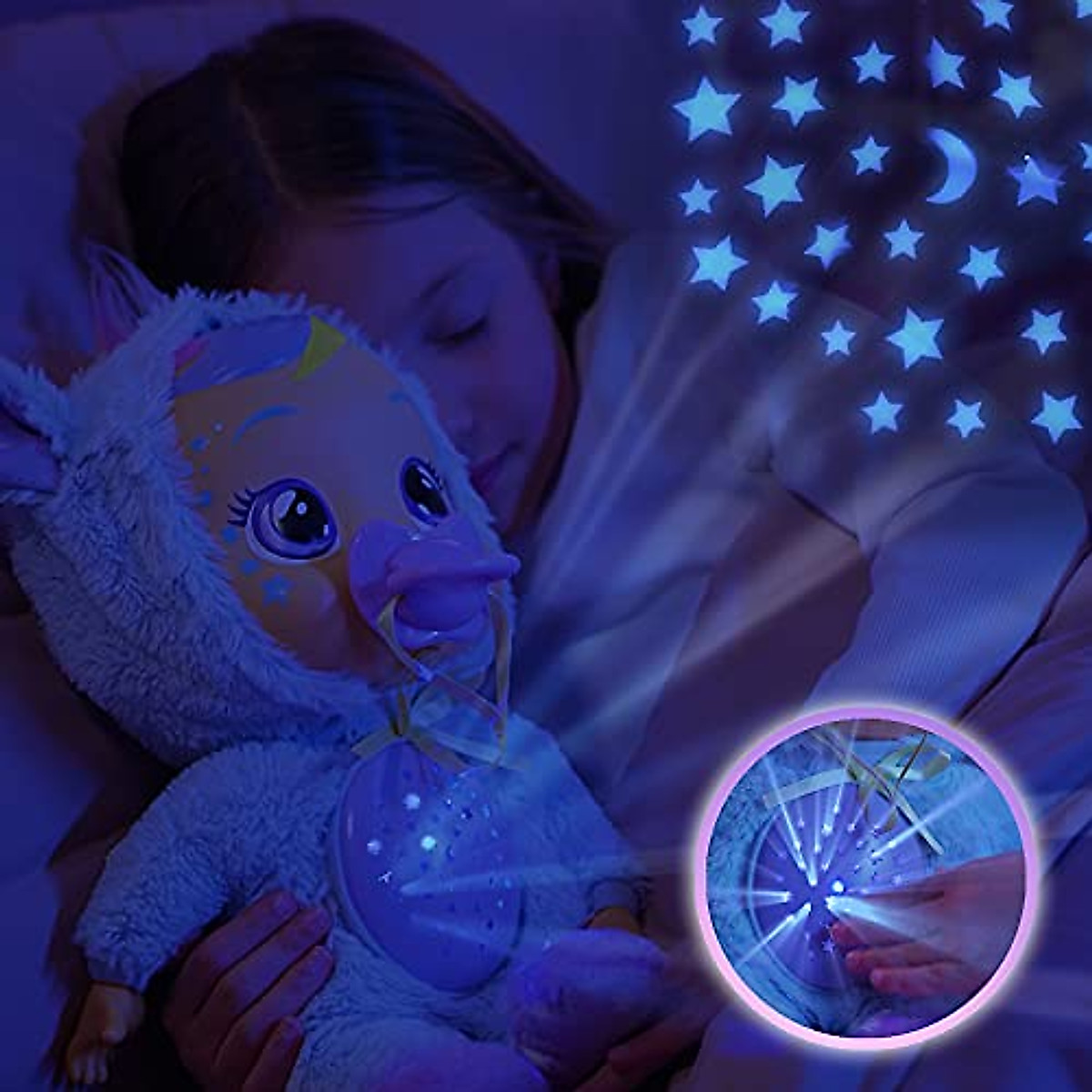 Cry Babies Goodnight Jenna - 12" Sleepytime Baby Doll | Plays 5 Lullabies and Night Light Starry Sky Projection , Blue