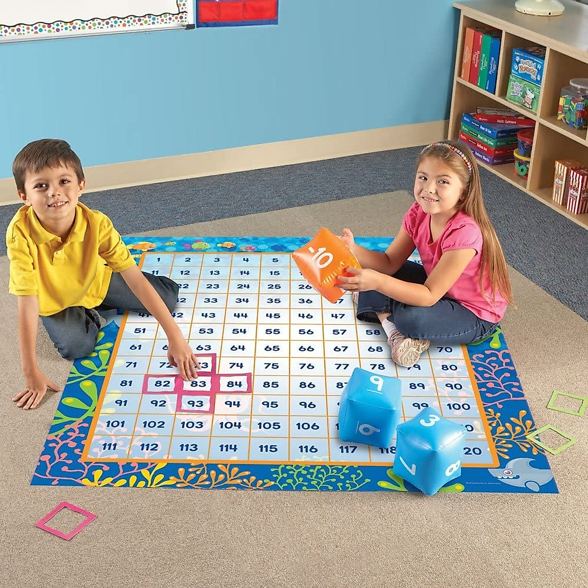 Learning Resources Make a Splash 120 Mat Floor Game, Addition/Subtraction - 136 Pieces, Ages 6+ Math Games for Kids, Educational Games