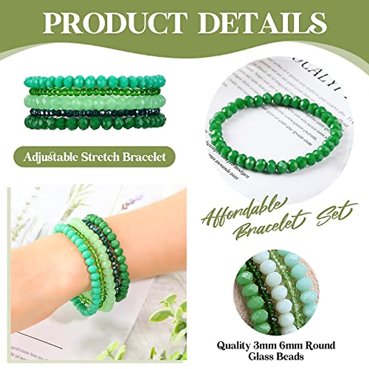 Junkin 60 Pcs Bohemian Multi Layer Crystal Beaded Stacking Statement Bracelets for Women Stretchy Strand Crystal Bead Bracelets Versatile Slip on Stackable Shiny Bead Bracelets Pack