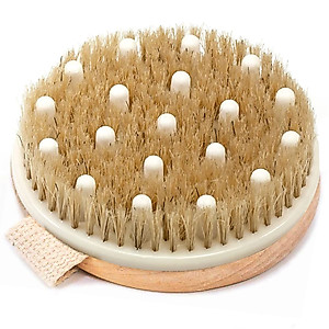 Dry Brushing Body Brush for Lymphatic Drainage & Cellulite - Round Dry Brush for Body Natural Bristle Body Brush for Showering - Skin Brush for Dry Brushing Bath and Exfoliating
