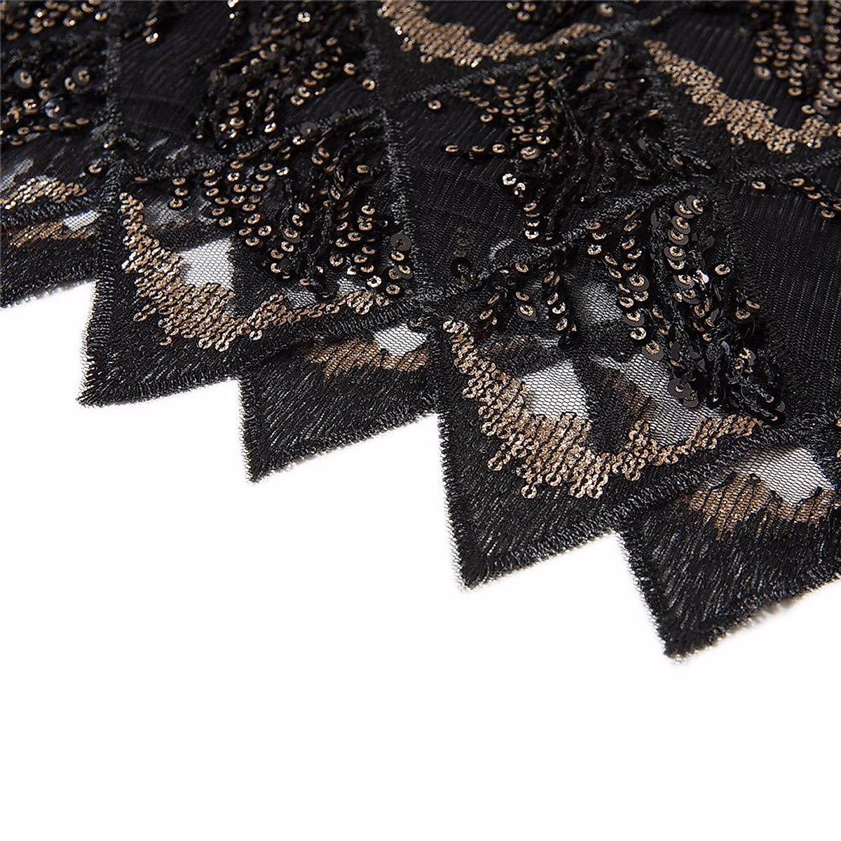 VVMCURVE Women's Sequin Fringe 1920 Short Prom Dress Sequins Art Deco Cocktail Gatsby Party Dress with Short Sleeve (Large, Black)