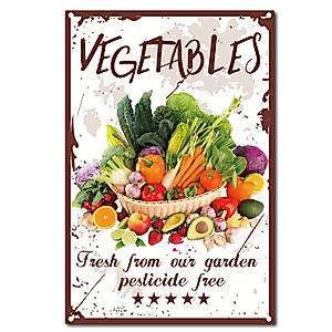 CREATCABIN Retro Vintage Tin Sign Fresh Vegetables Metal Wall Decor Decoration Fresh from Our Garden Art Mural for Home Garden Kitchen Restaurant Bar Pub Livingroom Plaque Poster 12 x 8inch
