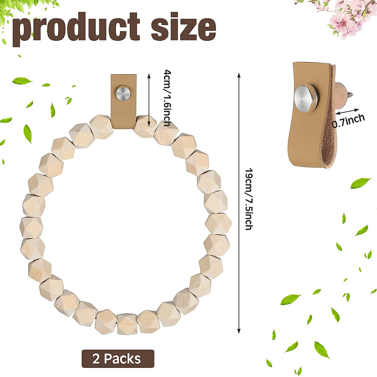 Sieral 2 Pcs Boho Towel Rack for Bathroom 7.5 in Handmade Wooden Bead Towel Ring Farmhouse Towel Holder Wall Mounted Rustic Towel Hanger Decorative Home Decor for Kitchen Toilet Wall