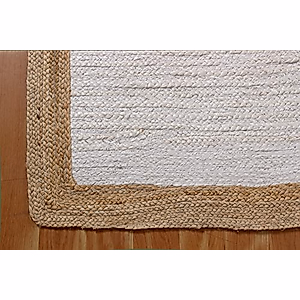 CASAVANI 100% Handmade Natural Jute Rugs Geometric White & Beige Hand Braided Rag Rug Best Uses for Living Room Bedroom Entryway Laundry Room Doorway Door Mate 4x8 6x8 5x5 Feet Square