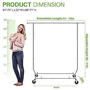 HOKEEPER 250 Lbs Load Capacity Commercial Grade Clothing Garment Racks Heavy Duty Sing Rail Adjustable Collapsible Rolling Clothes Rack on Wheels, Chrome Finish