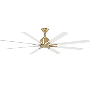 MINKA-AIRE F896-65-SBR/WHF Xtreme H2O 65 Inch DC Motor Outdoor Ceiling Fan with Remote Control in Soft Brass Finish with Flat White Blades
