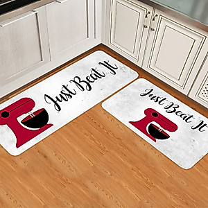 ZOE GARDEN Kitchen Blender 2 Pcs Kitchen Rug Set, Non-Slip Kitchen Mats and Rugs Comfort Floor Door Mat Doormat, Shabby Chic Red Chef Cook Throw Bath Runner Rug Mat Large