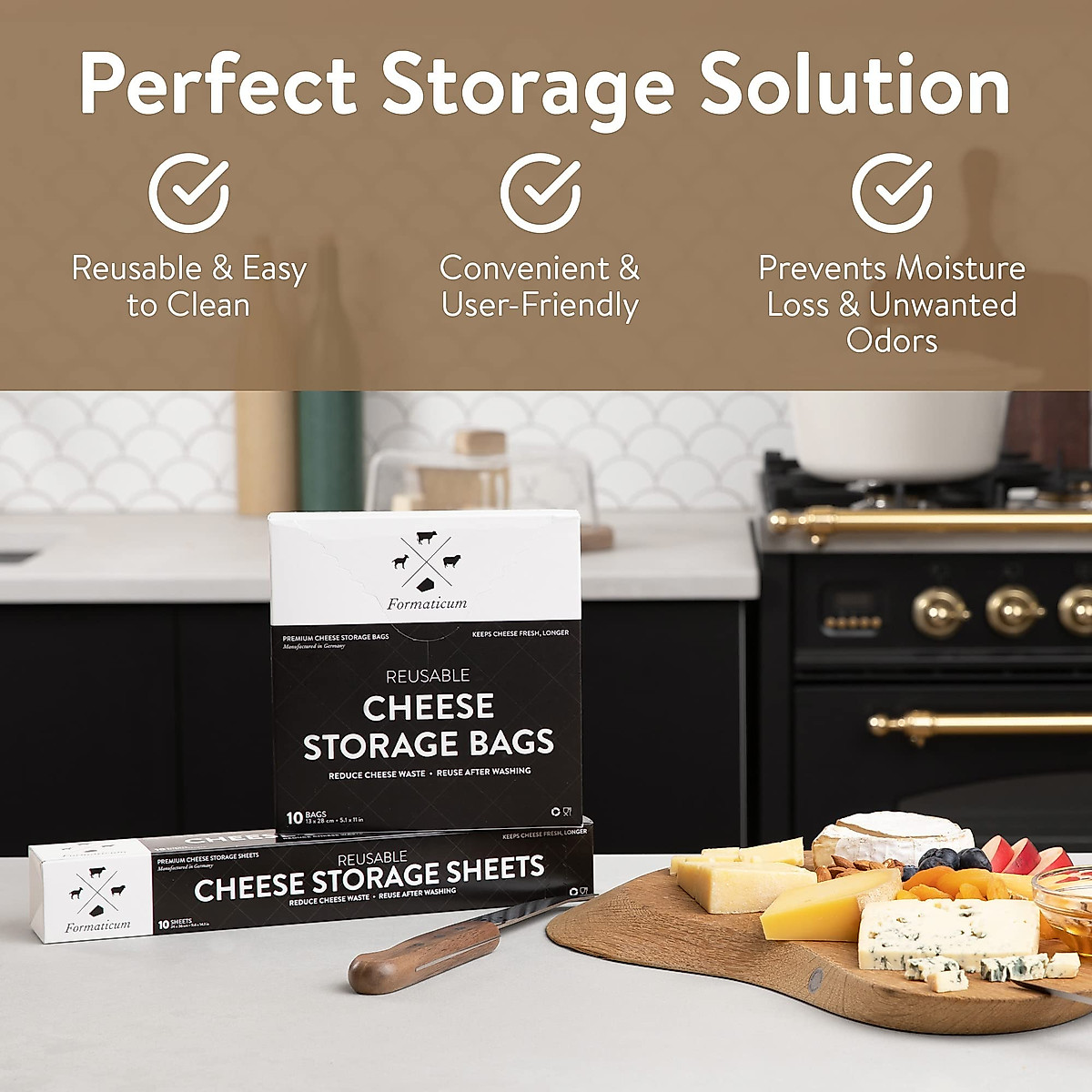 Formaticum Reusable Storage Bundle - Includes Reusable Cheese Storage Bags and Reusable Cheese Storage Sheets, Gift for Charcuterie Board Presentation and Food Tasting Events