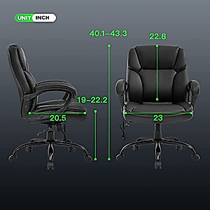 Big and Tall Office Chair Ergonomic Chair 400lbs Wide Seat Desk Chair PU Leather Computer Chair with Lumbar Support Arms Mid Back Executive Task Chair, Black
