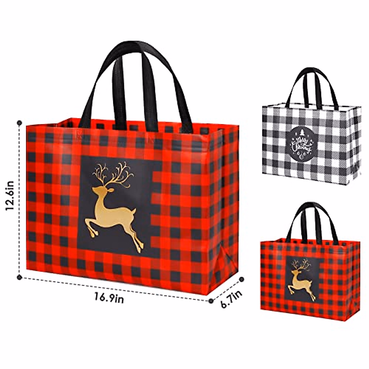 YANGTE 8 Pack Extra Large Christmas Gift Bags, Reusable Tote Bags with Handle Non-Woven Christmas Grocery Shopping Totes for Holiday Xmas, 16.9 * 12.6 * 6.8"