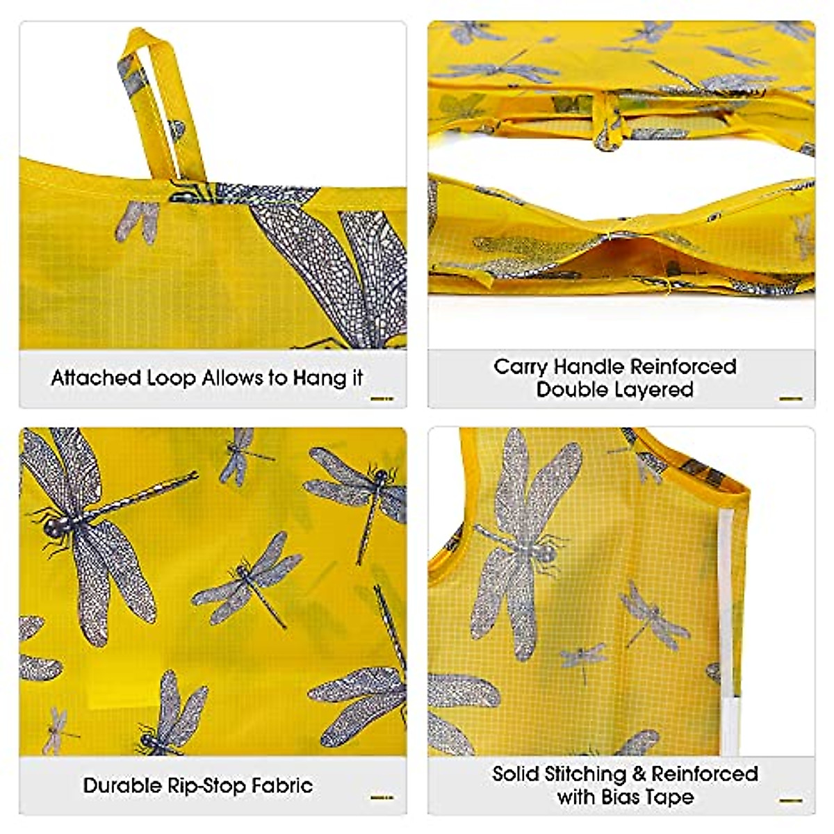 BeeGreen Dragonfly Penguin Flamingo Reusable Grocery Bags Foldable Bulk 12 Pack, Cute Animal Reusable Shopping Bags Extra Large 50LBS Heavy Duty, Machine Washable Reusable Bags for Groceries Nylon