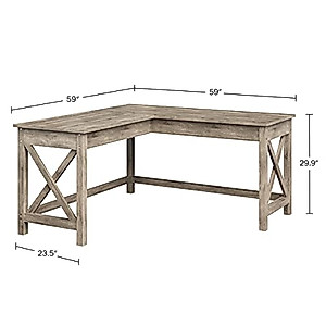 Lavish Home L-Shaped Computer Desk, Gray, Grey Woodgrain Finish