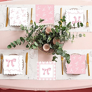 120 Pcs Pink Bow Napkins Birthday Party Decorations Bow Theme Bachelorette Party Supplies Pink Bow Hand Towel Dinner Napkins Party Decor for Girl Bridal Engagement Baby Shower Tea Bday Ribbon Favor