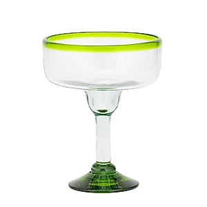 Amici Home Lime Rim Margarita Glass | Set of 4 | Authentic Mexican Handmade Glassware | Bar Glasses for Cocktails, Pina Coladas, Other Beverages | 15 Oz