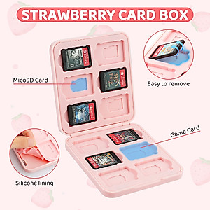 FANPL Carrying Case for Nintendo Switch & Switch OLED, Pink Cute Strawberry Travel Hard Protectiv Case for Switch with Adjustable Shoulder Strap, Game Case, Thumb Grips - Super soft plush lining