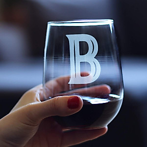 Monogram Bold Letter B - Stemless Wine Glass - Personalized Gifts for Women and Men - Large Engraved Glasses