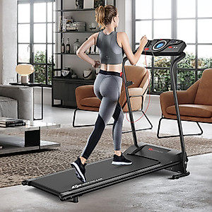 Goplus Compact Folding Treadmill for Home, Electric Walking Running Machine, Low Noise, Built-in 2 Workout Modes and 12 Programs, with Display