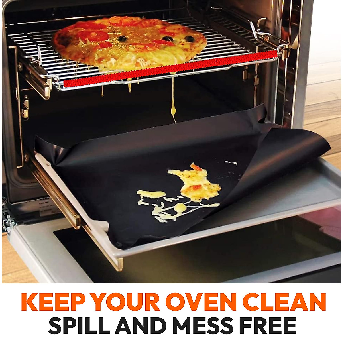 Oven Liners for Bottom of Oven (2-Pack) Bundled with Oven Rack Shields (2-Pack) - Large Oven Mat for Bottom of Oven (17"x 25") and 14" Silicone Oven Rack Protector - Reusable & Heat Resistant