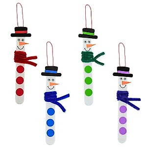 4E's Novelty Christmas Snowman Stick Ornament Craft Kit (12 Pack) Bulk Christmas Crafts for Kids Toddlers 3-4 4-8 DIY Winter Arts and Craft Kit Activity Project